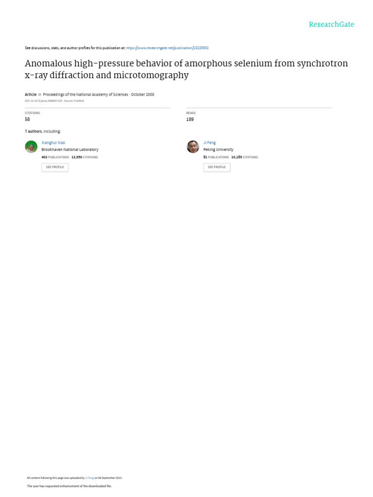 Anomalous High-Pressure Behavior of Amorphous Sele | PDF | X Ray ...