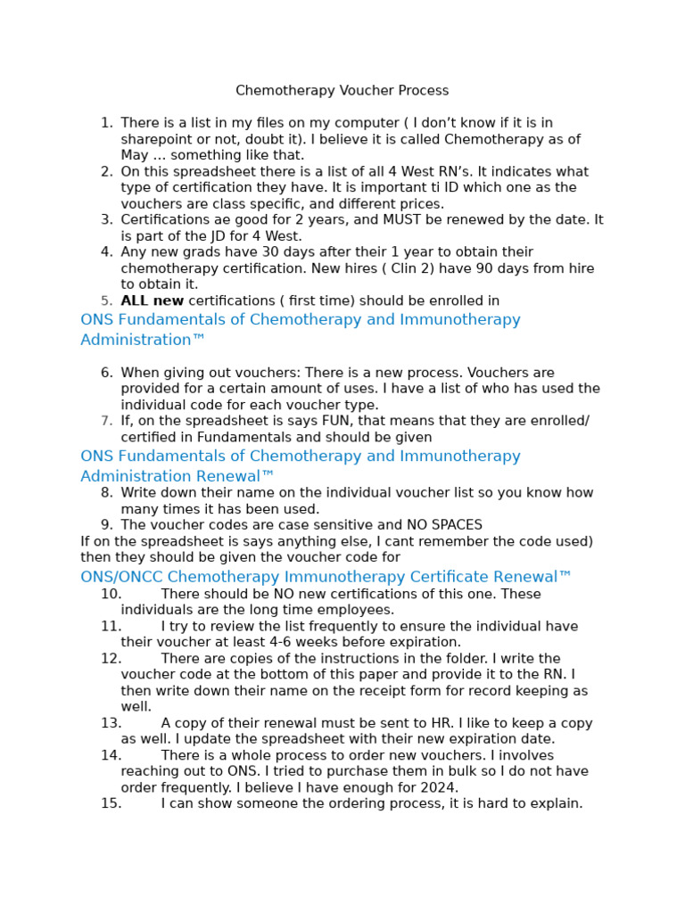 Chemotherapy Voucher Process | PDF