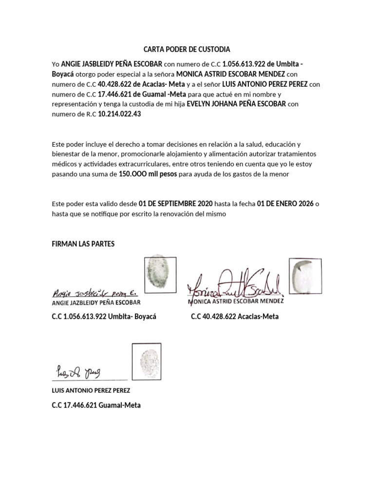 Carta Poder de Custodia | PDF