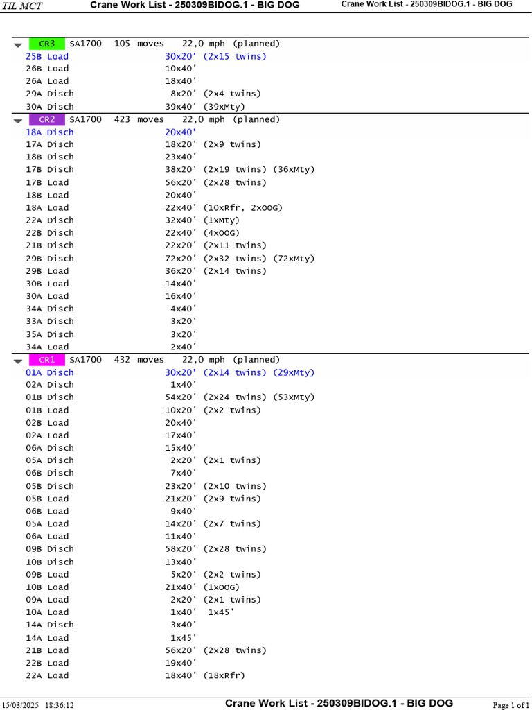 25B Load 30x20' (2x15 Twins) : Crane Work List - 250309BIDOG.1 - BIG ...