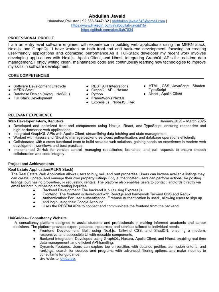 M Abdullah Full Stack MERN Developer | PDF | User Interface | Information Technology