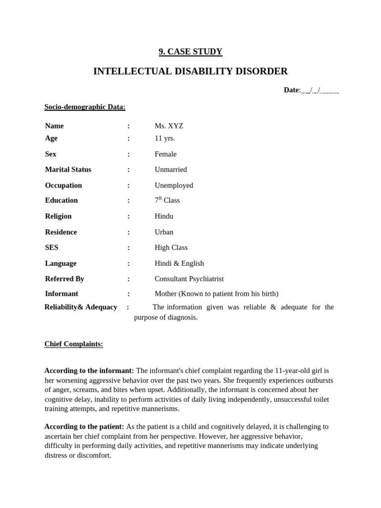 Case Study - Intellectual Disability | PDF | Mental Disorder | Autism
