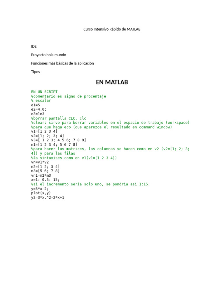 Curso Intensivo Rápido de MATLAB | PDF