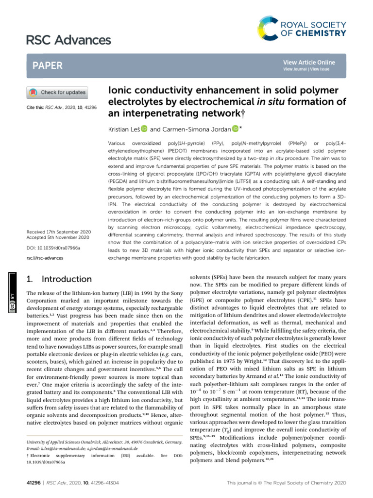 Ionic Conductivity Enhancement in Solid Polymer Electrolytes by ...