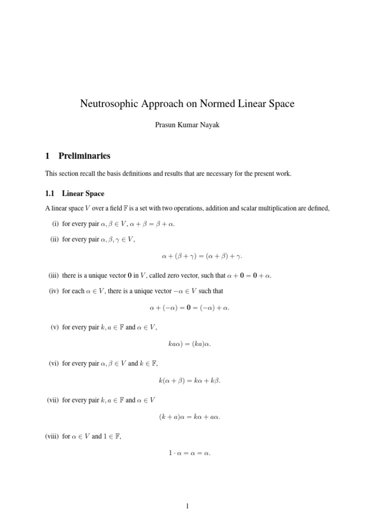 Neutrosophic Approach On Normed Linear Space | PDF | Vector Space | Norm (Mathematics)