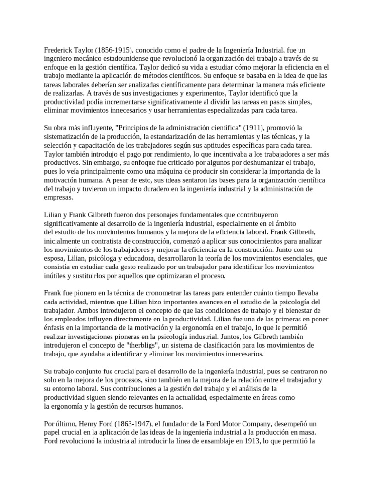 Legado de Taylor en Ingeniería Industrial | PDF | Ingeniería Industrial ...