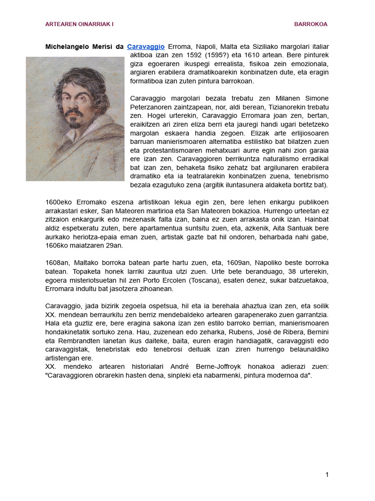 Michelangelo Merisi (Michael Angelo Merigi o Amerighi) Da Caravaggio | PDF