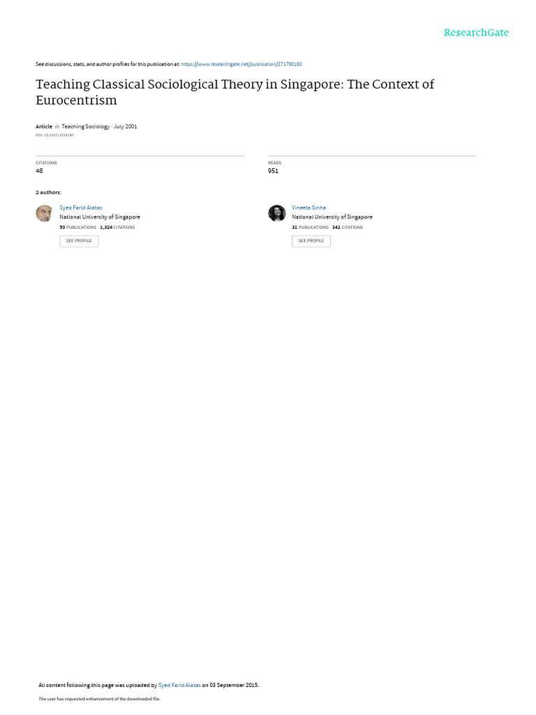 ALATAS e SINHA - TEACHING CLASSICAL SOCIOLOGICAL THEORY IN SINGAPORE - THE CONTEXT OF ...