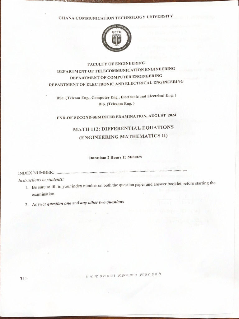 Math 112 DIFFERENTIAL EQUATION - 2024 | PDF