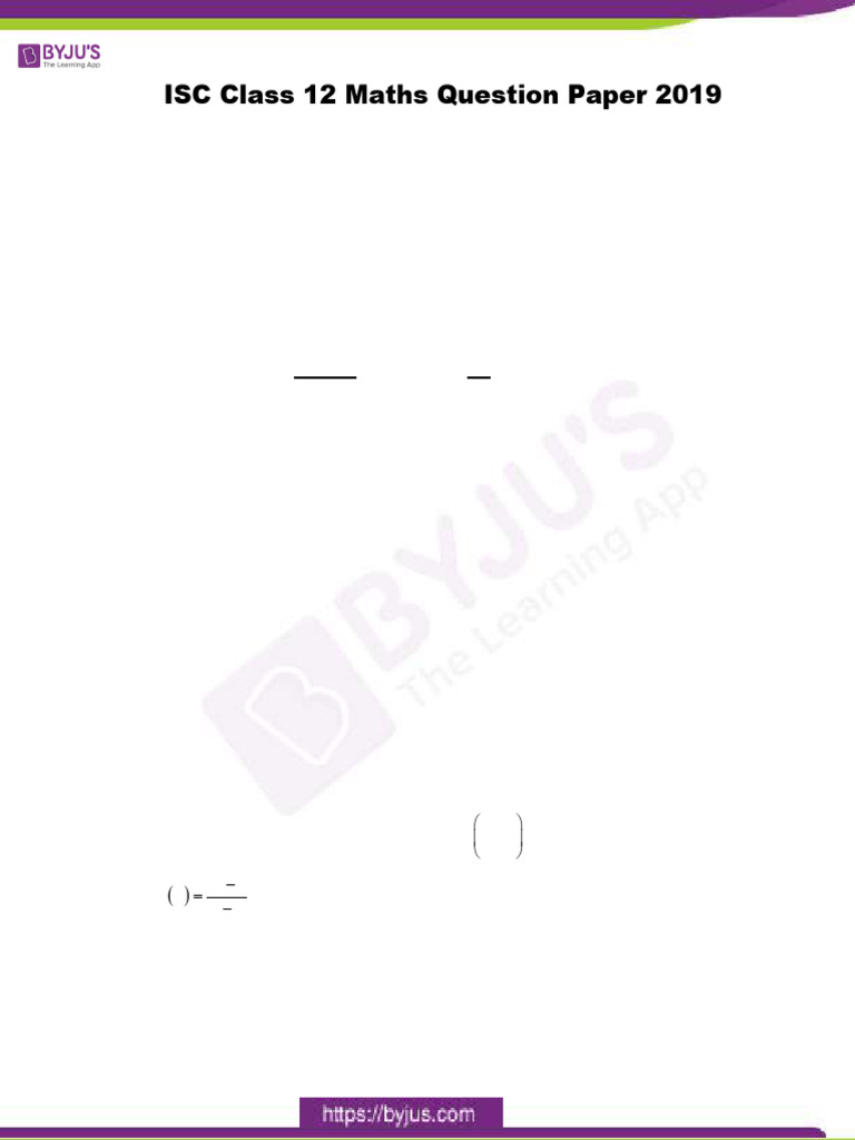 ISC Class 12 Maths Question Paper 2019 | PDF | Line (Geometry) | Linear Regression