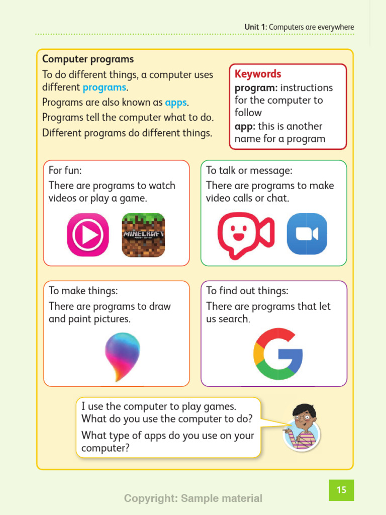 Cambridge Primary Computing Learner S Book Stage 1 Sample Pages 9781398368569 Pages 14 | PDF