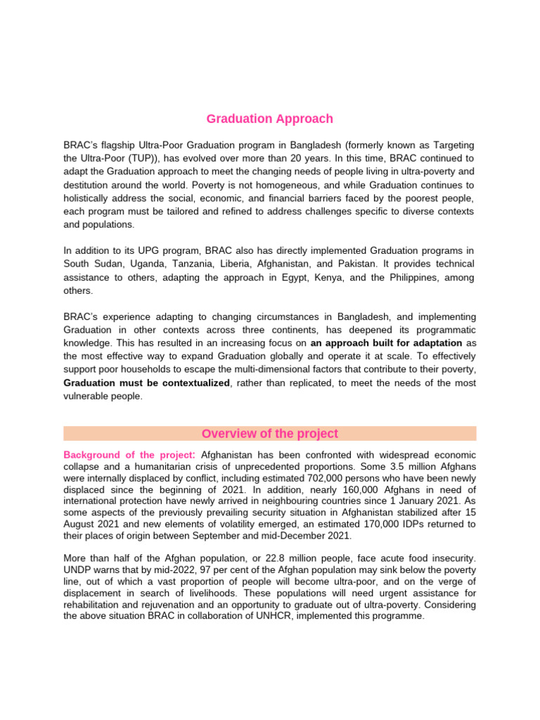 Draft UNHCR-BRAC UPG Programme | PDF | United Nations High Commissioner ...