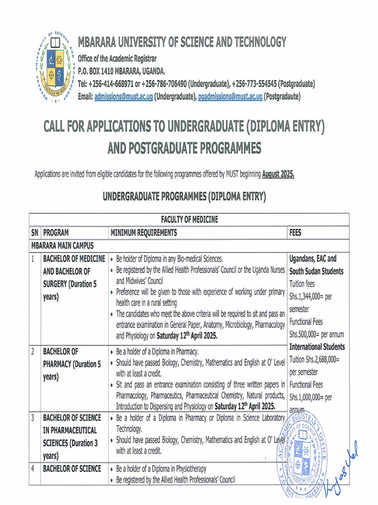Call For Applications Undergraduate Diploma Entry Postgraduate Updated ...