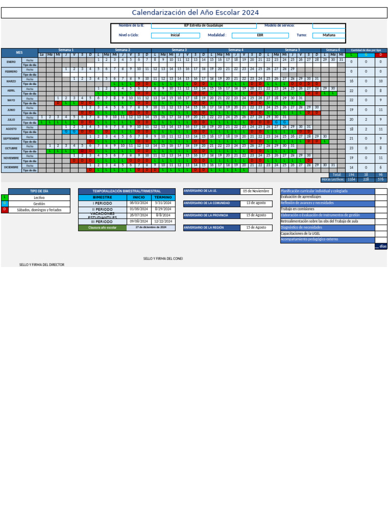 Calendarización Anual Inicial 2024 | PDF