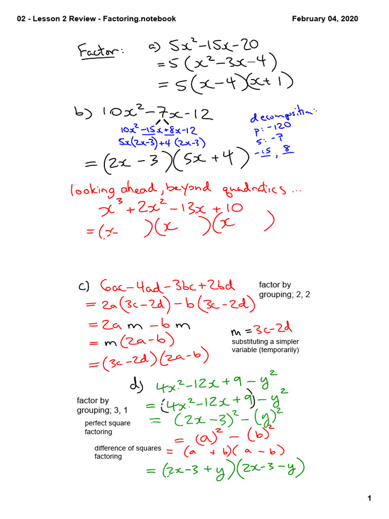 02 - Lesson 2 Review - Factoring Examples | PDF