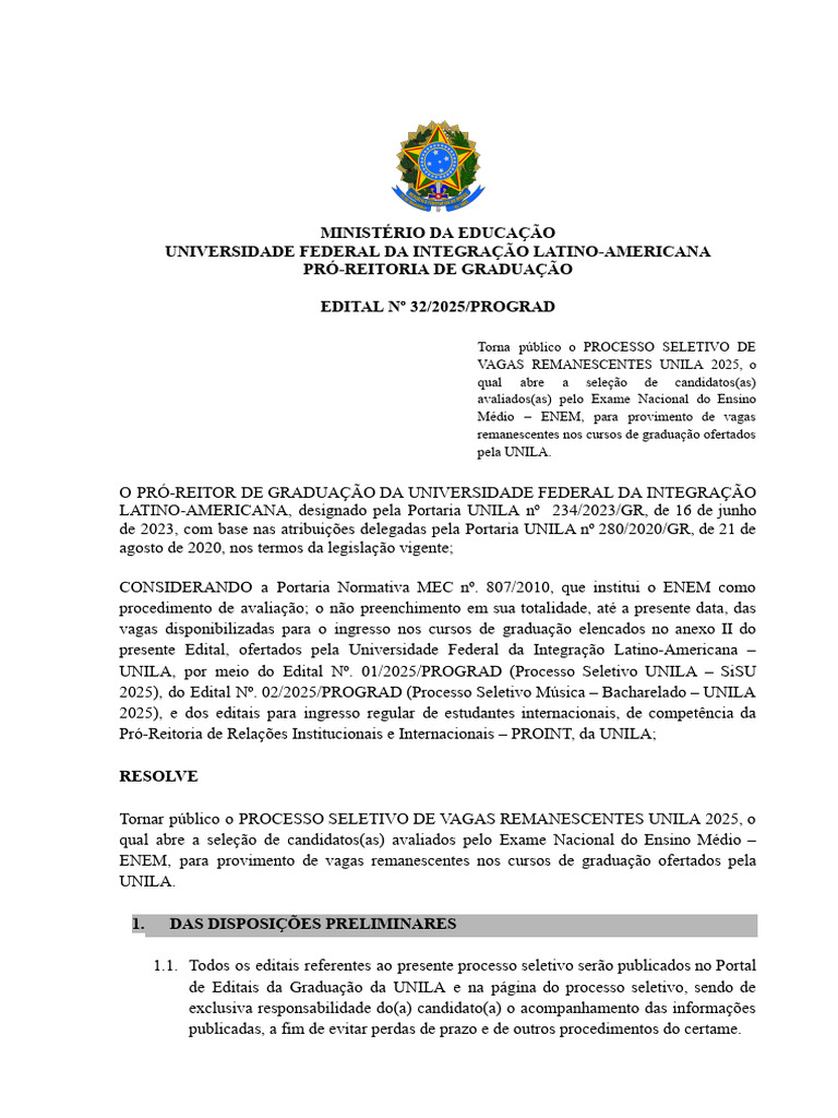 01 - Edital Abertura Ps Rem - 2025 - Completo | PDF