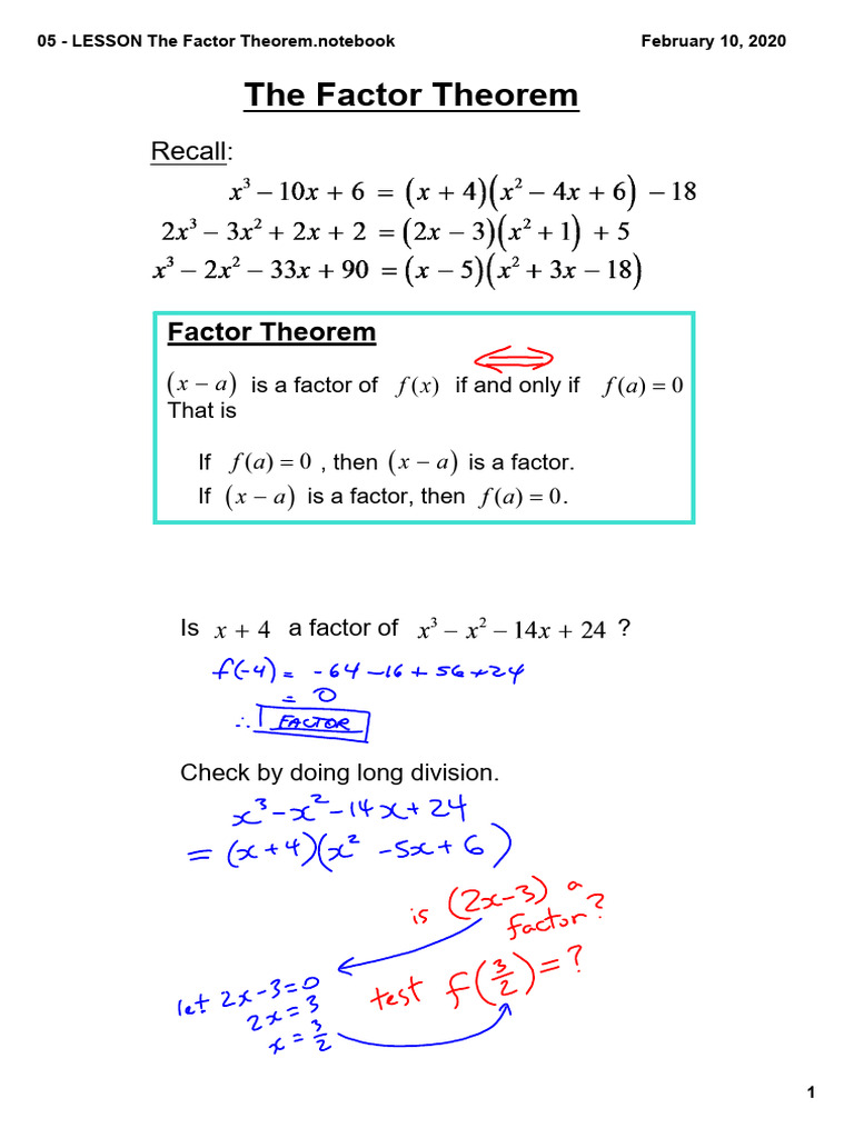 05 - LESSON The Factor Theorem | PDF