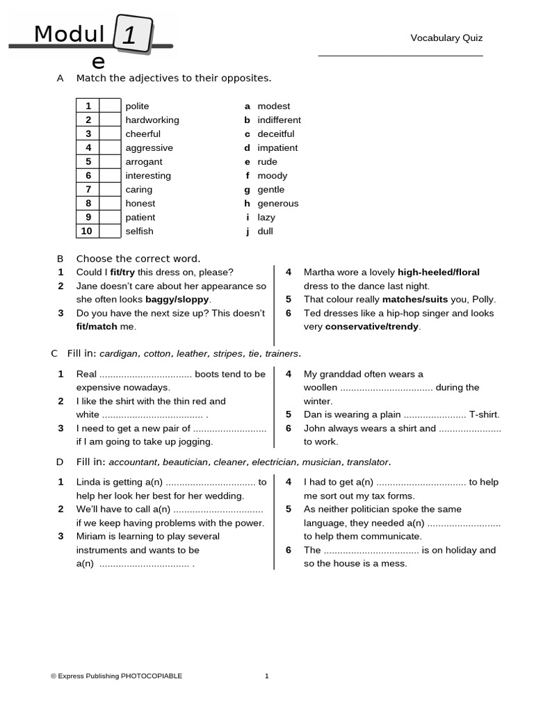 01 OnScreen B2 Module 1 Mine Vocab | PDF