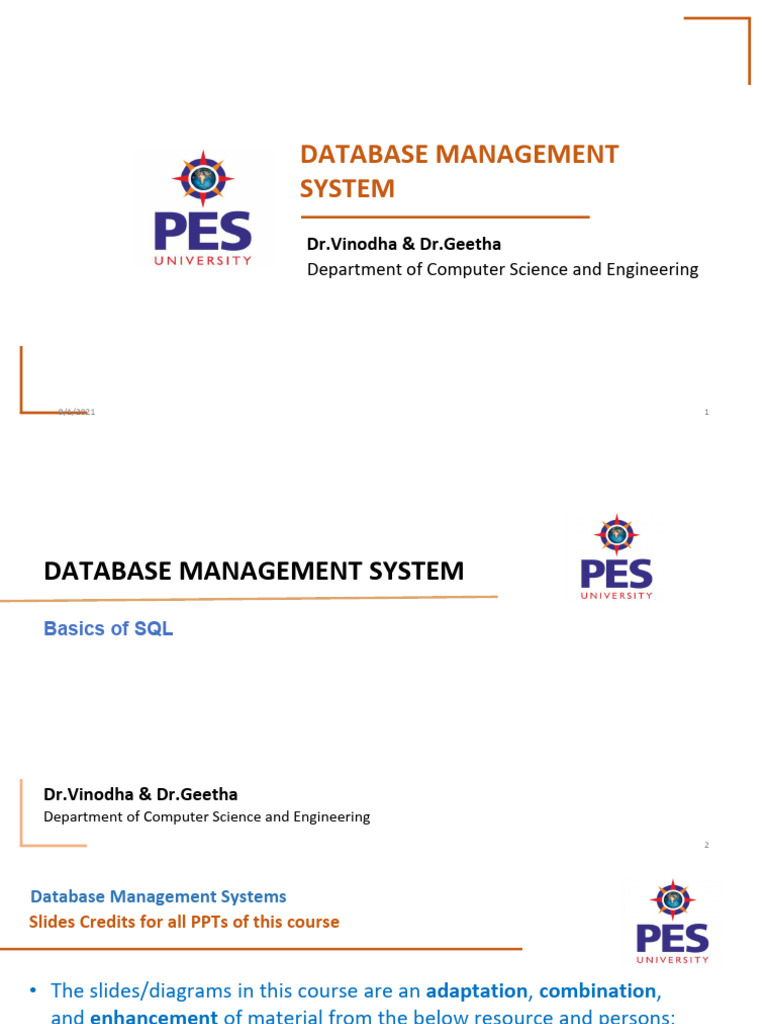 UE20CS301 Unit3 Slides | PDF | Relational Database | Sql