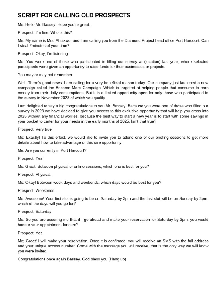 Script For Calling Old Prospects 2 | PDF | Economies