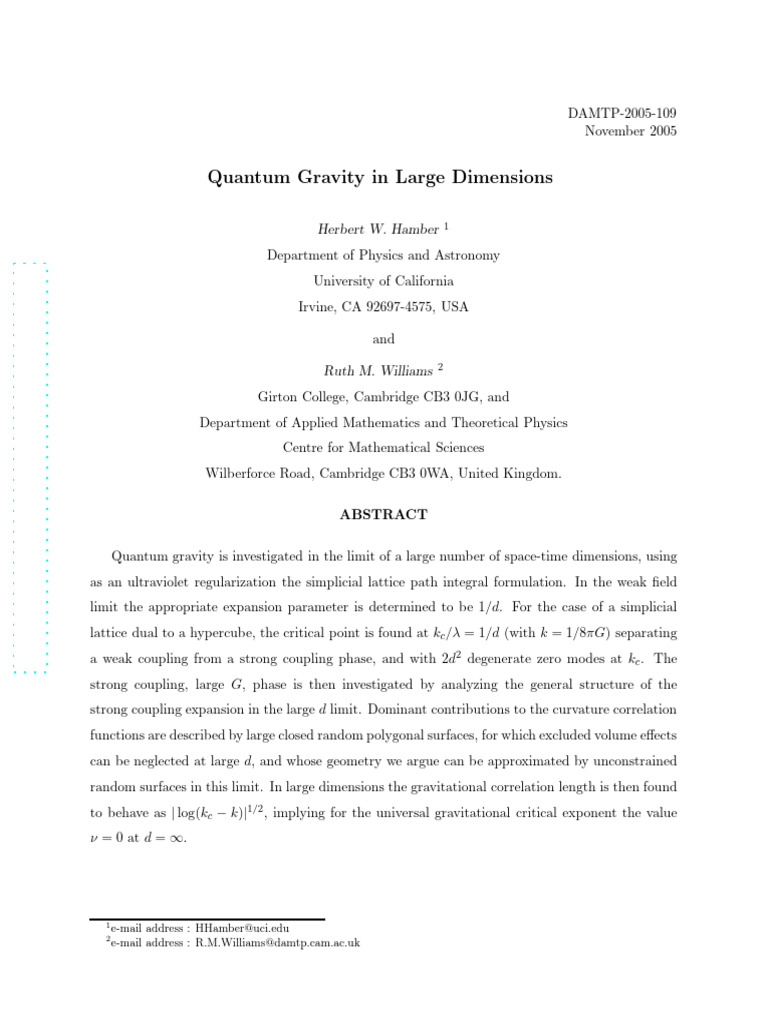 Quantum Gravity in Large Dimensions | PDF | Quantum Gravity | Field ...
