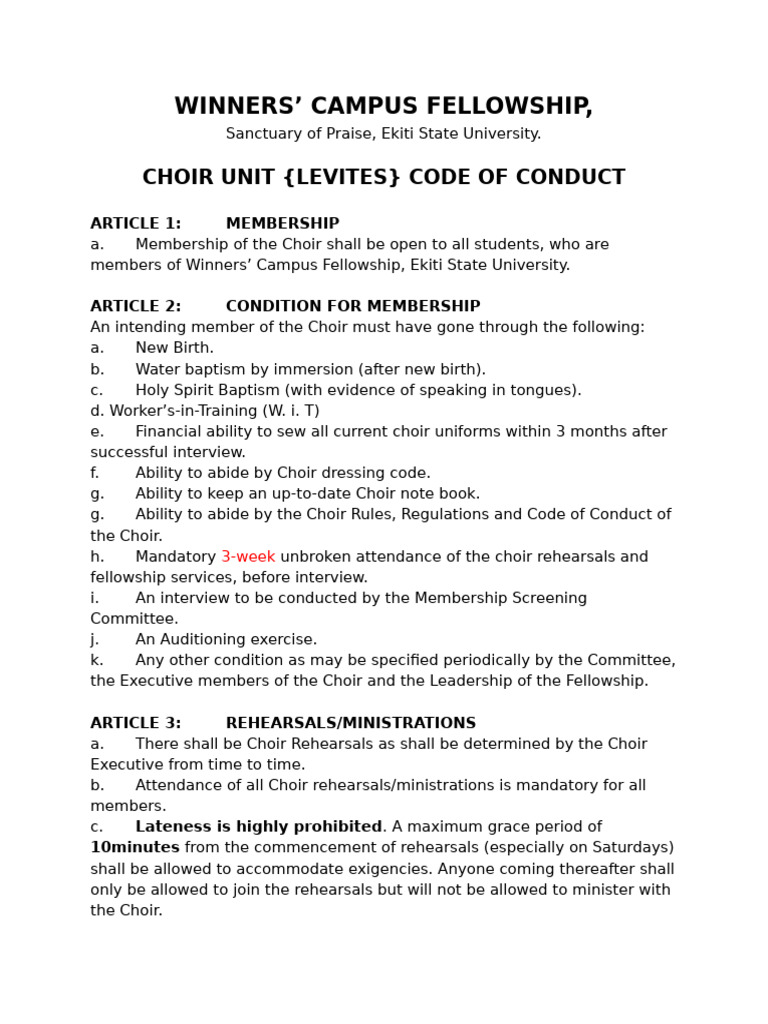 Choir Code of Conduct | PDF | Clothing
