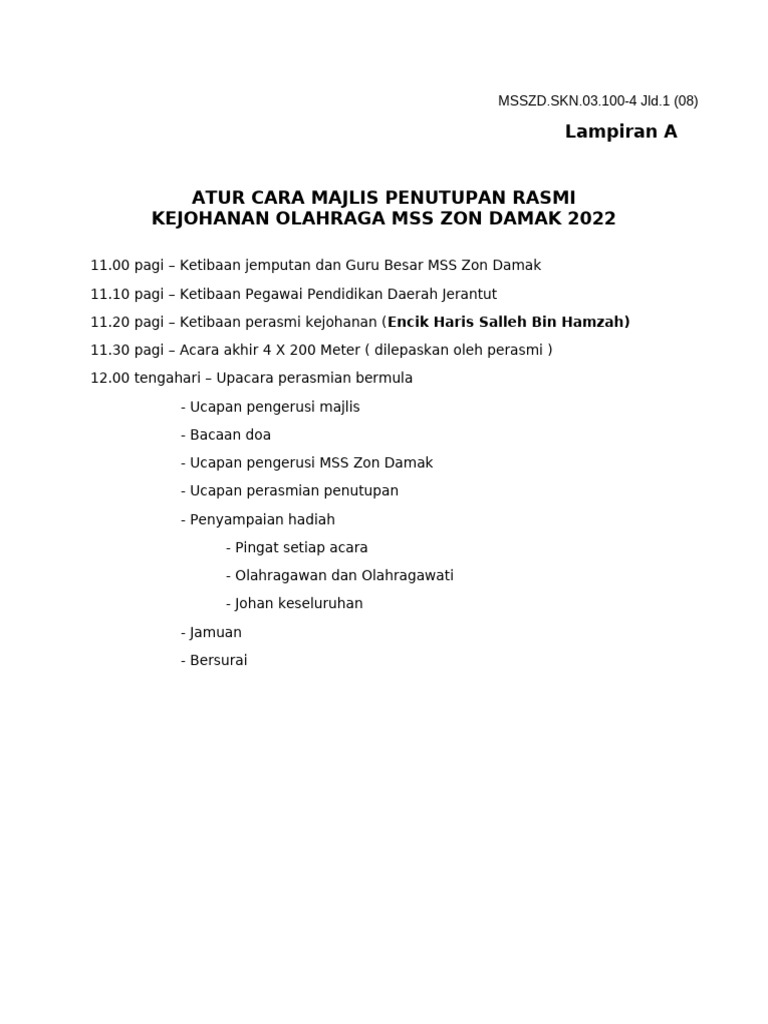 Aturcara Majlis Penutupan Rasmi | PDF