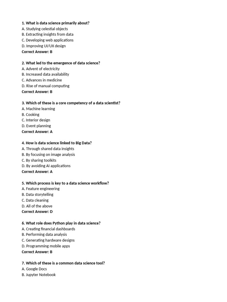 Data Science MCQs Sample Mid2xlsx 2024 11-29-23!19!54 | PDF | Data Science | Machine Learning