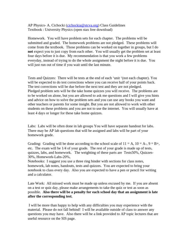 Syllabus and Expectations | PDF | Momentum | Force