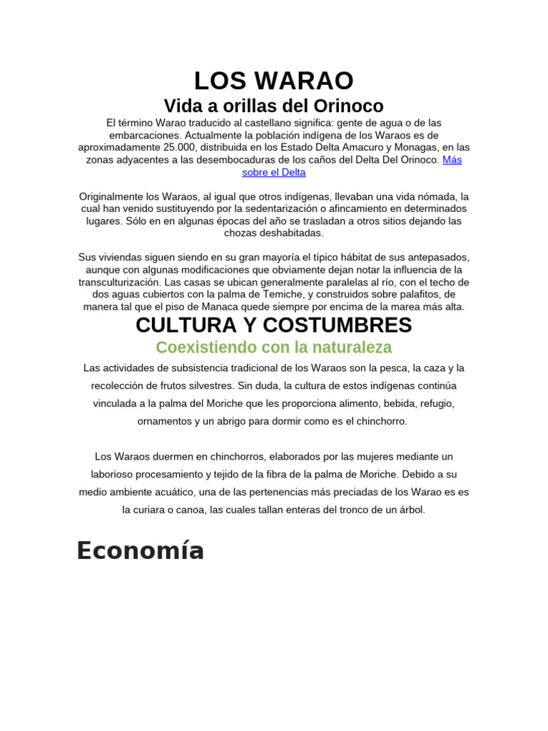 Ubicación y economía de los Warao | PDF
