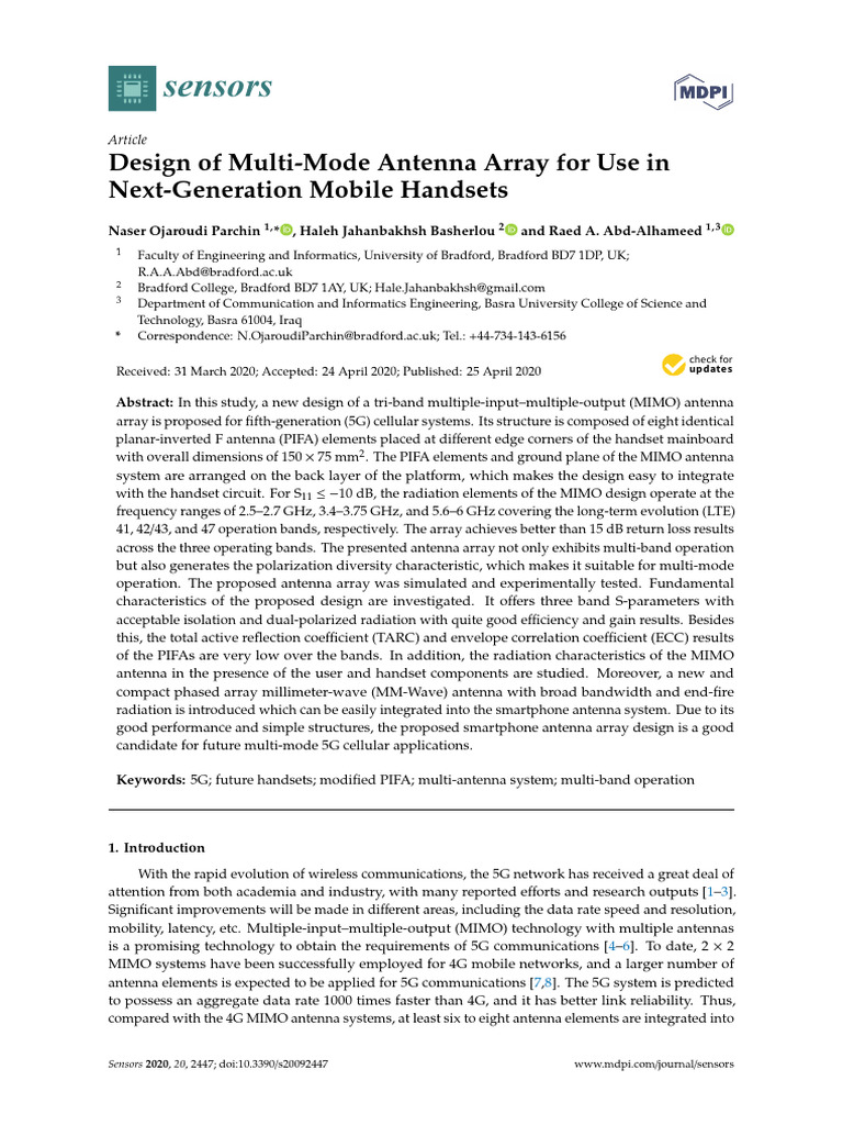 Design of Multi-Mode Antenna Array For Use in Next-Generation Mobile Handsets | PDF | Antenna ...