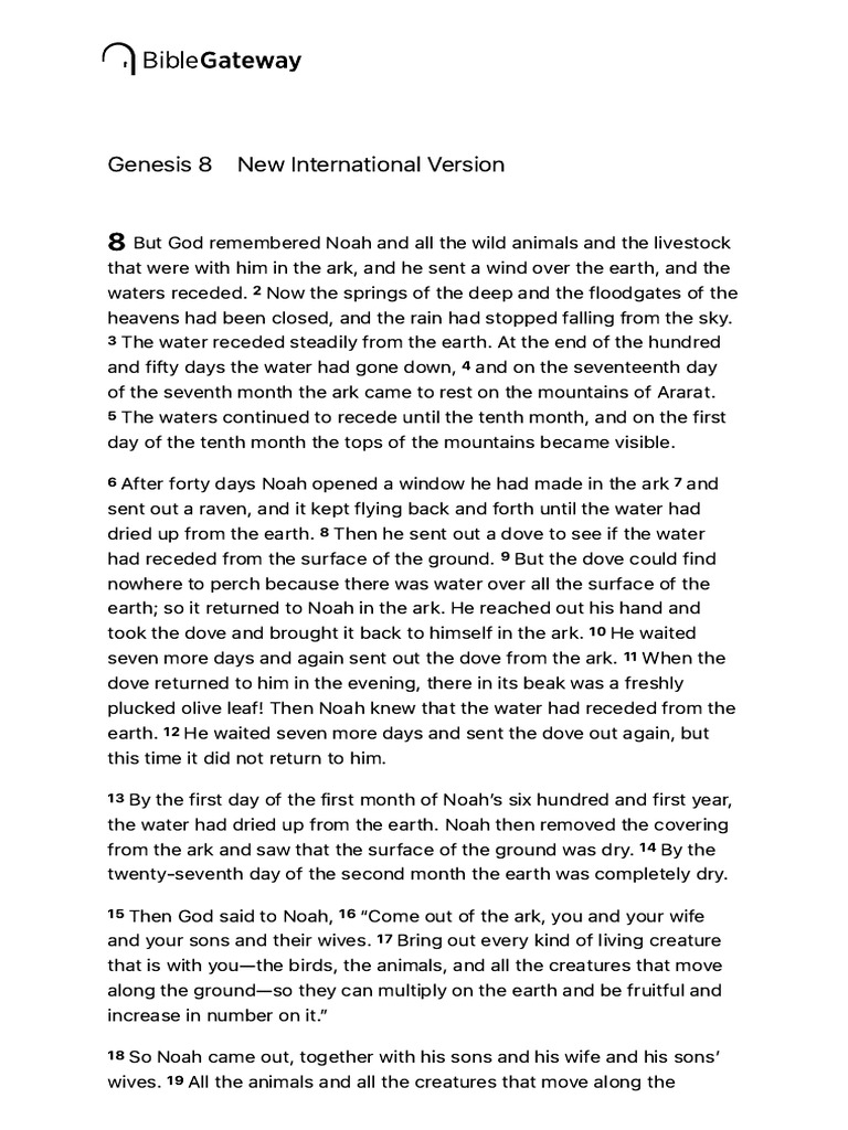 Genesis 8 NIV - But God Remembered Noah and All The - Bible Gateway ...