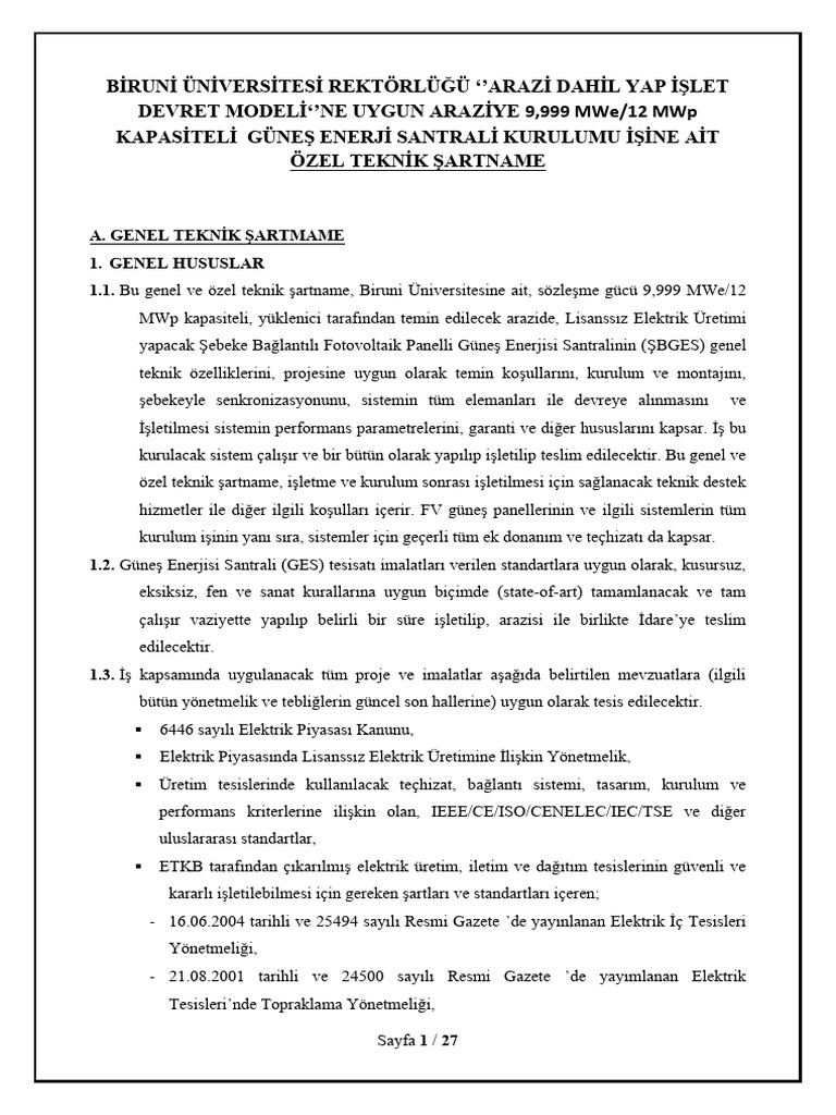 GES Teknik Şartname | PDF