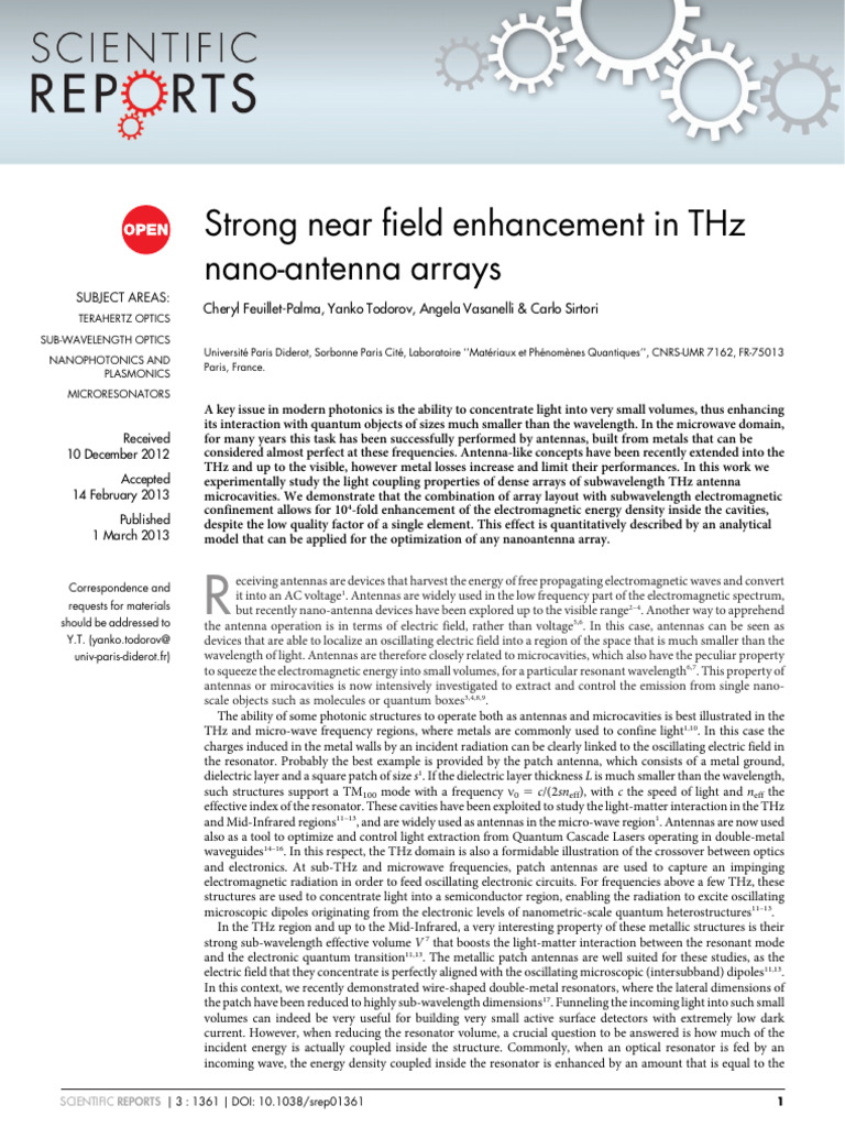 Strong Near Field Enhancement in THZ Nano-Antenna Arrays | PDF ...