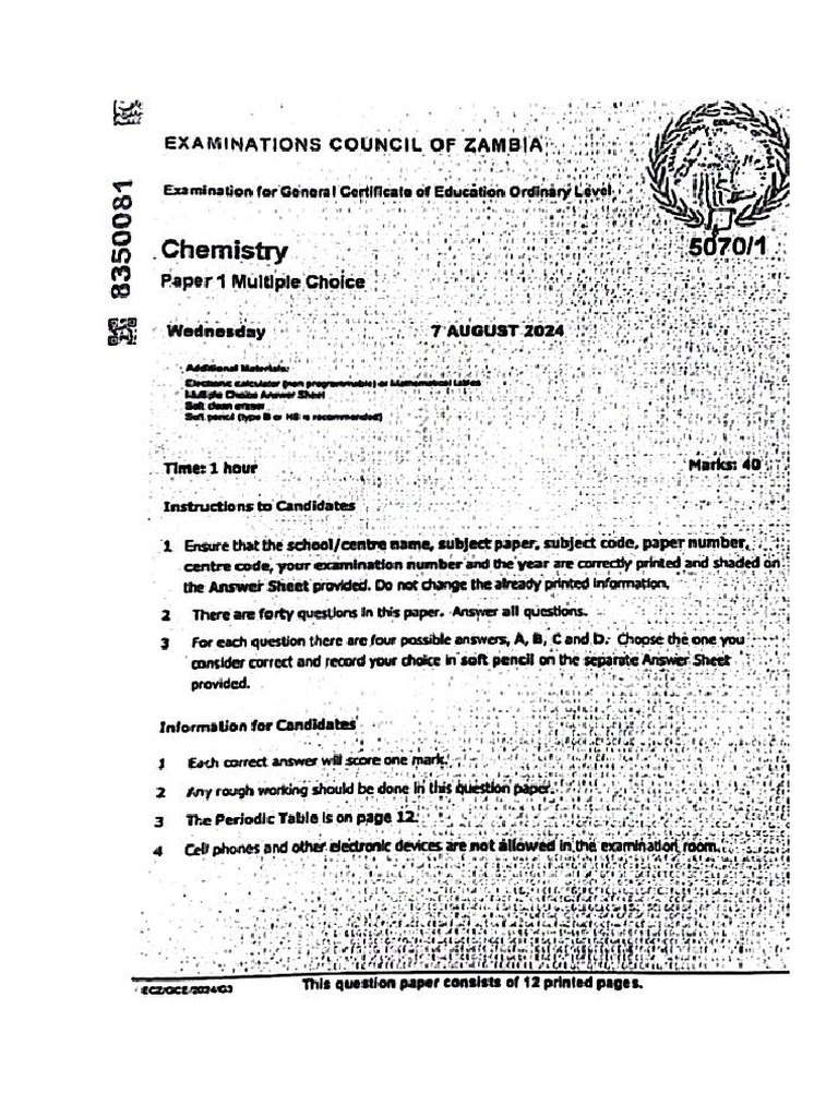 Chemistry Papers 1 | PDF