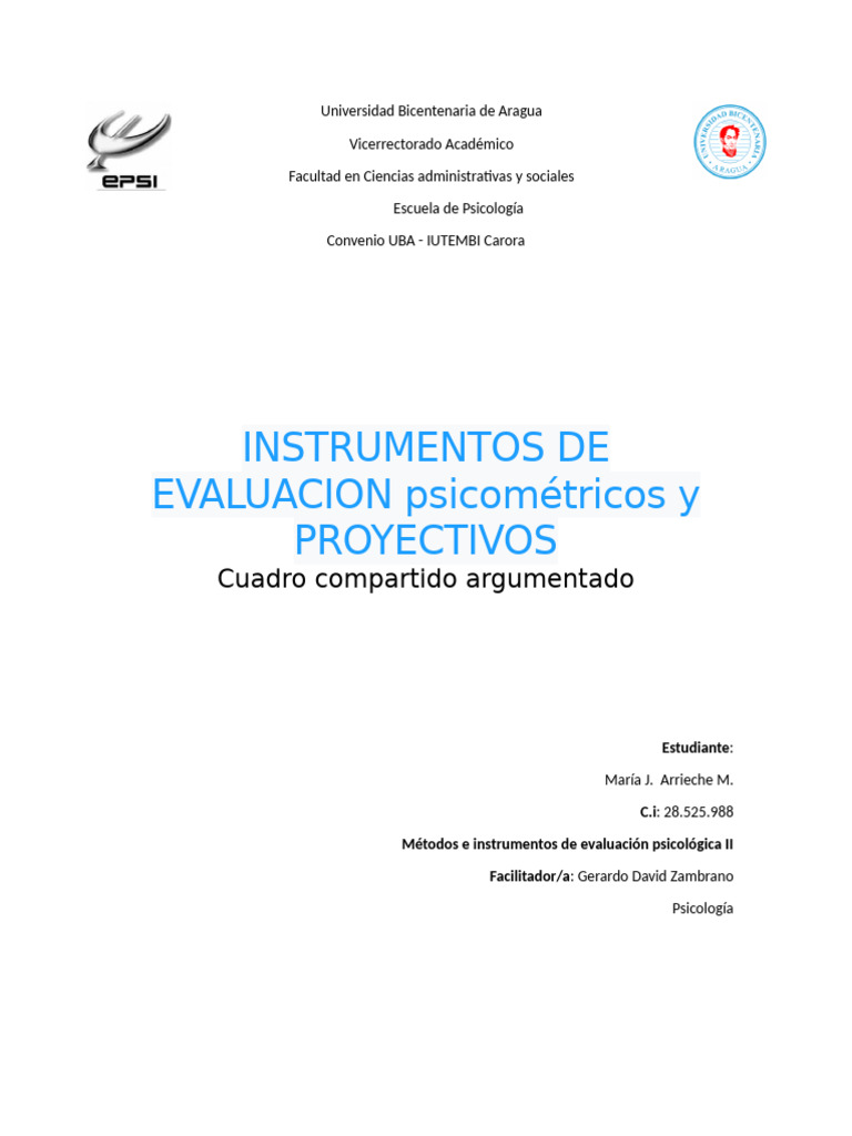 Cuadro Comparativo Argumentado Metodos e Instrumentos Psicologicos II SUMATIVA UNIDAD 1 Maria ...