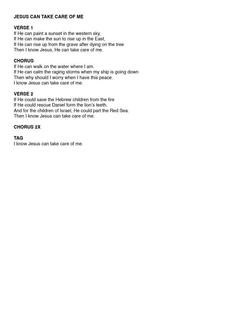 Song I Know He Can Take Care of Me | PDF | Jesus | Chapters And Verses ...