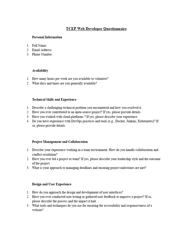 TCEP Web Developer Questionnaire | PDF