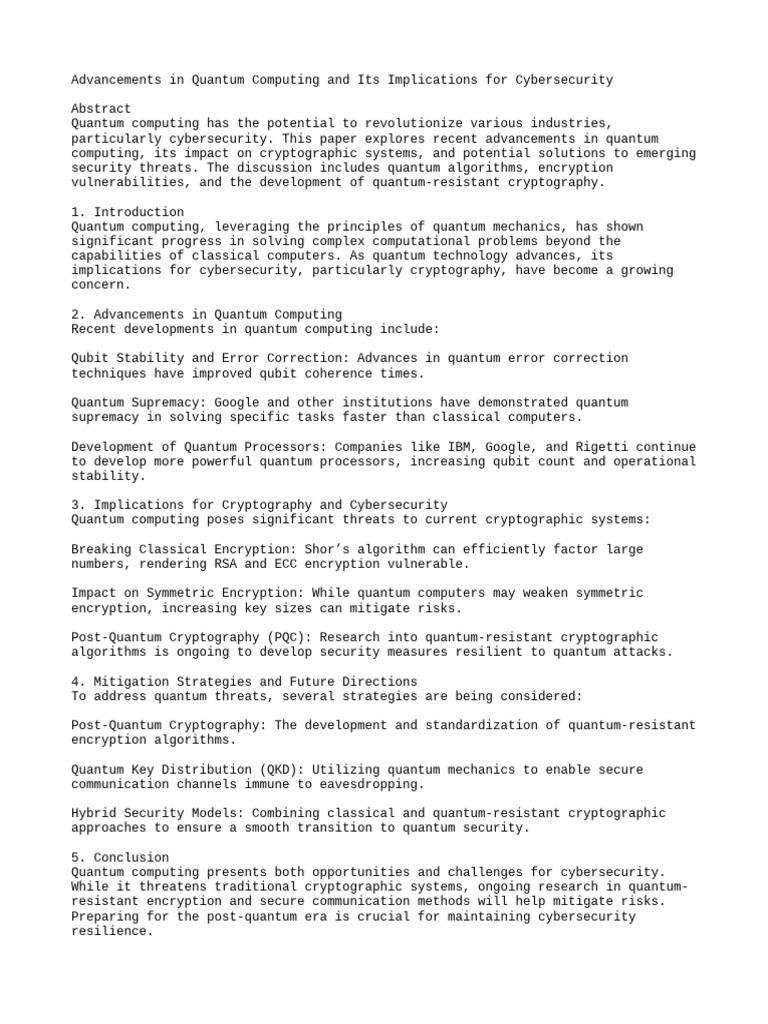 Advancements in Quantum Computing and Its Implications For Cybersecurity | PDF | Quantum ...