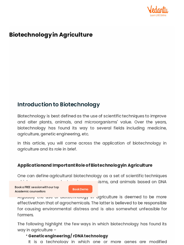 Biotechnology in Agriculture | PDF