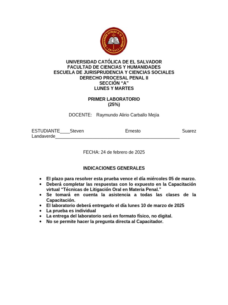 PRIMER LAB. SECCIÓN A Steven Suarez | PDF | Testimonio | Testigo