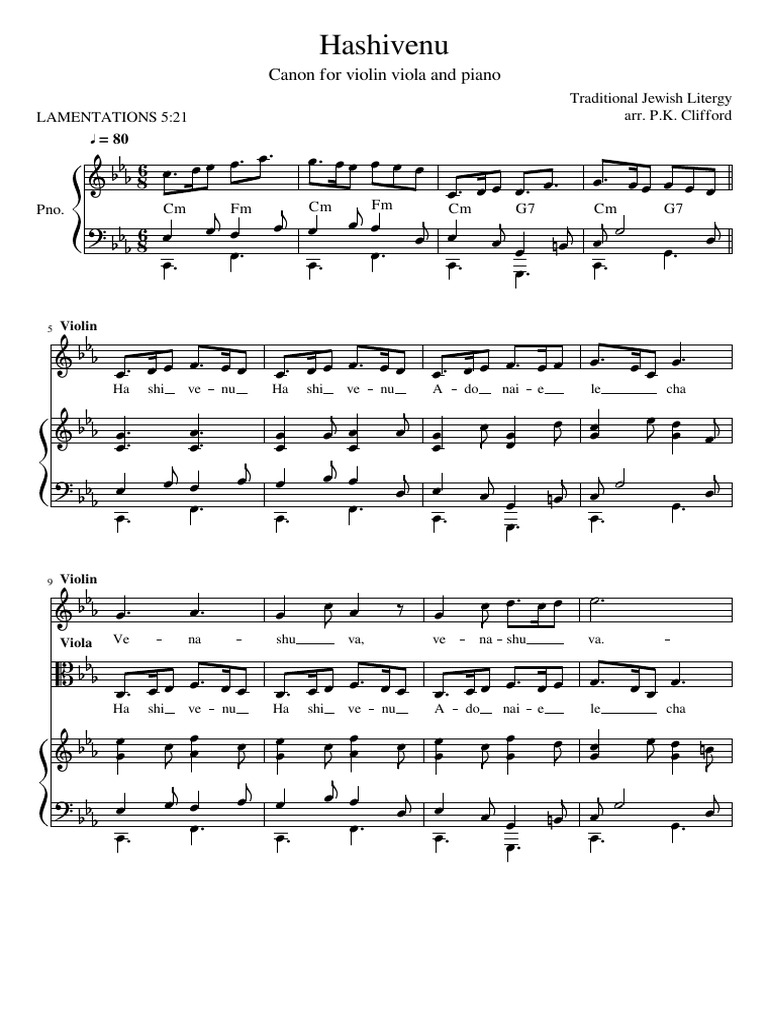 Hashivenu Jewish Liturgy Violin Viola Duet | PDF