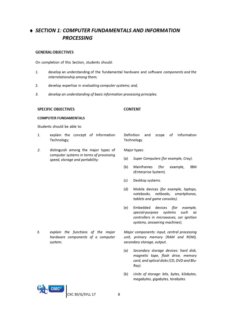 CSEC Information Technology Syllabus | PDF | Spreadsheet | Computer Network