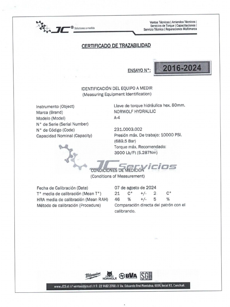 Certificado Tabla Torque PDF | PDF