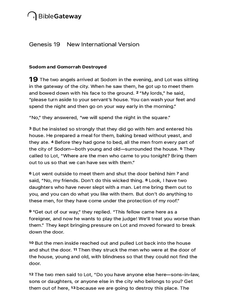 Genesis 19 NIV - Sodom and Gomorrah Destroyed - The Two - Bible Gateway ...