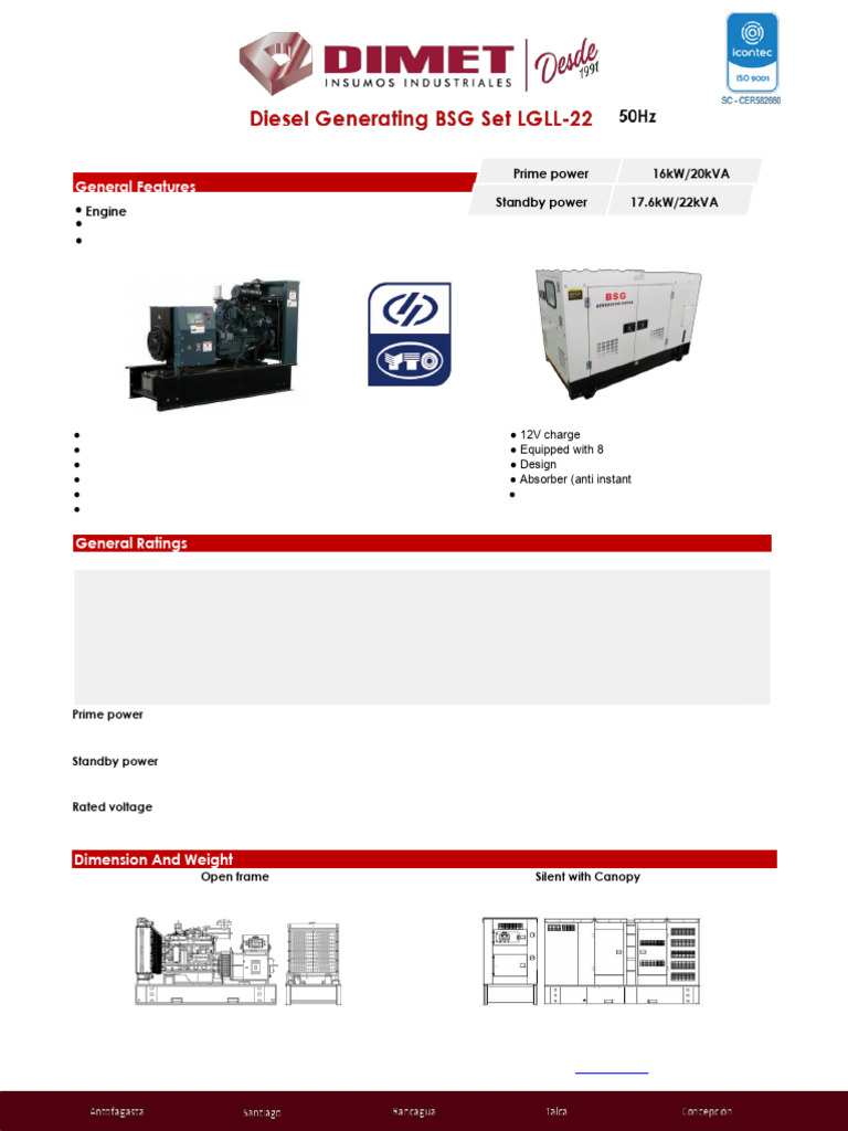 Ficha-Técnica-Generador-BSG-22-Kva | PDF | Electric Generator | Engines