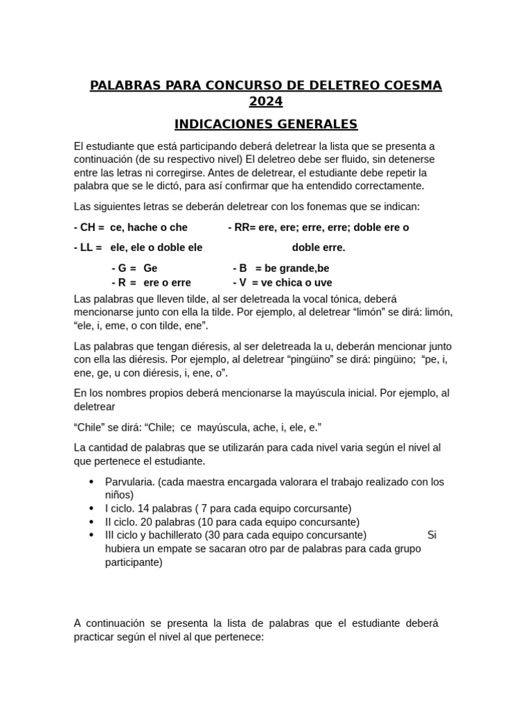 PALABRAS PARA CONCURSO DE DELETREO 2017 | PDF