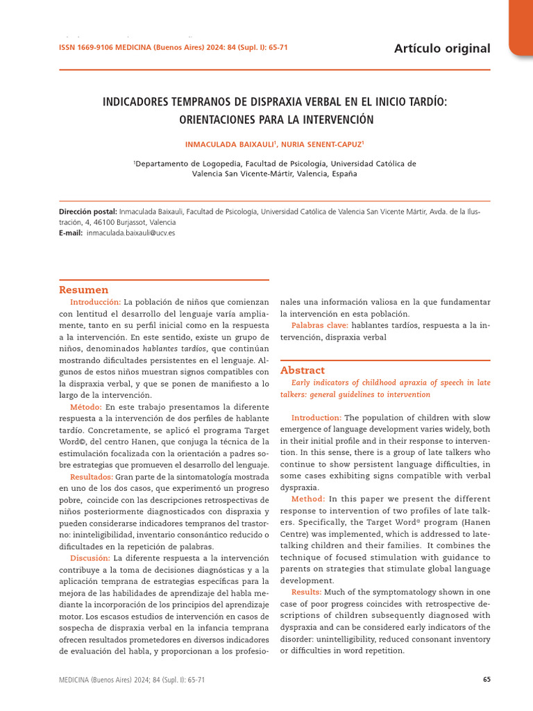 Indicadores de dispraxia verbal en niños | PDF | Léxico | Comunicación ...