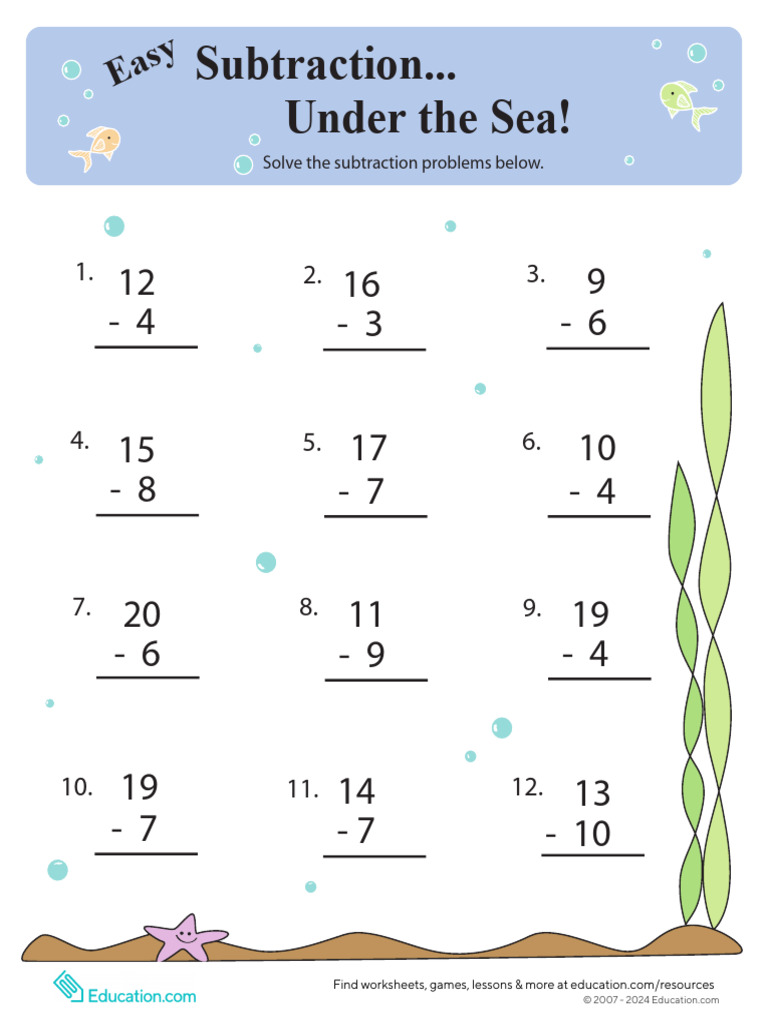 Downloadworksheet106488subtraction Under The Sea PDF | PDF