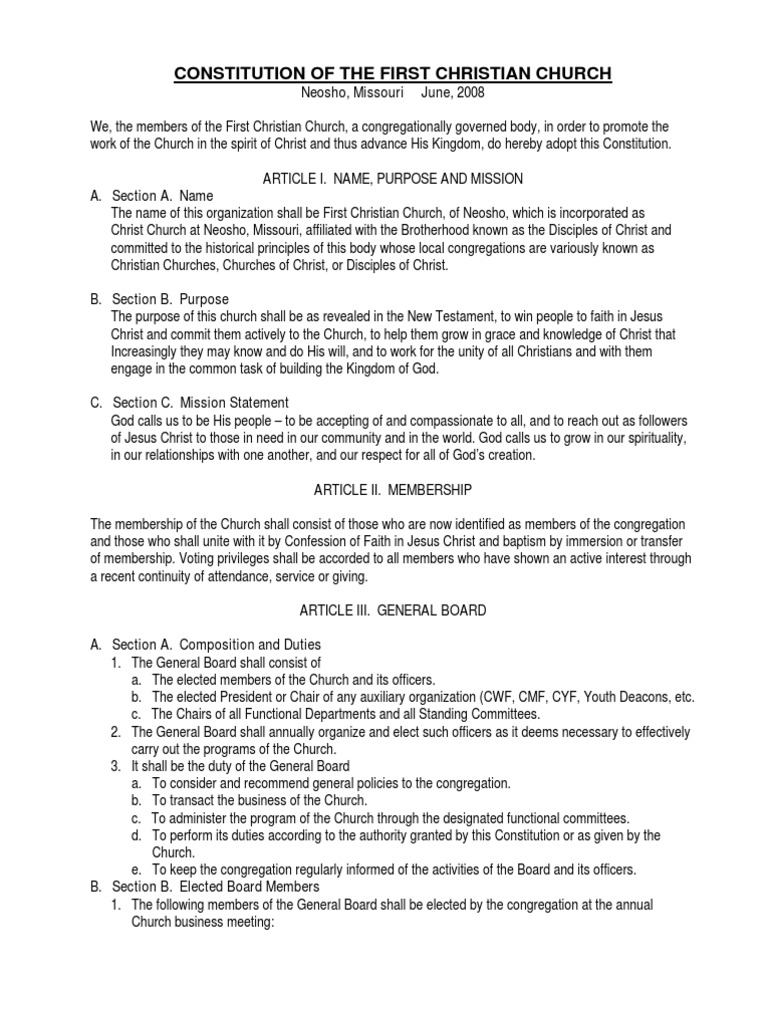 Constitution of The First Christian Church June 2008 Corrected March 29 ...